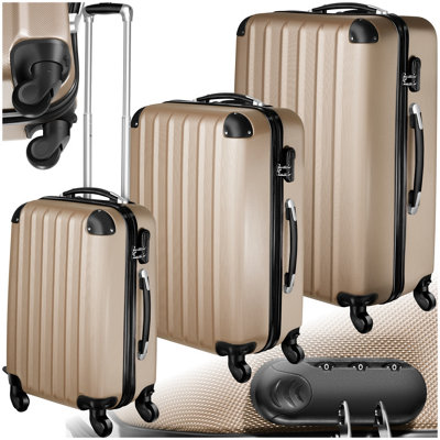 tectake Suitcase set 3-piece lightweight - hard shell suitcase luggage ...