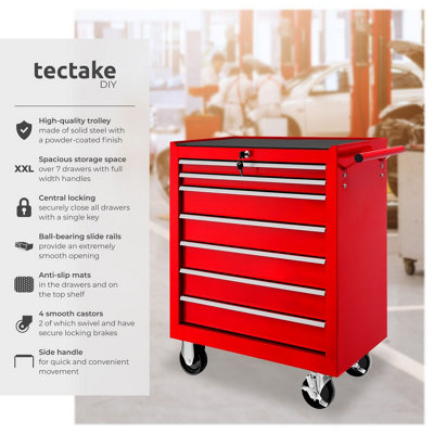 tectake Tool chest with 7 drawers - tool box tool box on wheels - red ...