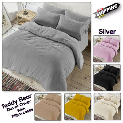 Teddy Bear Fleece Duvet Quilt Cover with Pillowcases Soft Warm Cosy ...