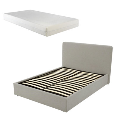 TEDDY BOUCLE 5FT King Grey Ottoman Storage Bed Gas Lift Up - (L) 220cm ...