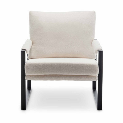 Teddy Boucle Fabric Accent Chair in White