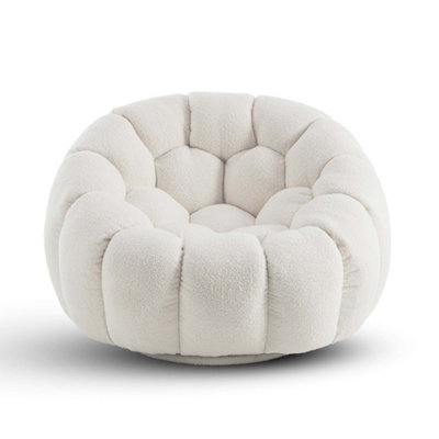 TEDDY BOUCLE FABRIC WHITE ATRANI SWIVEL ACCENT CHAIR