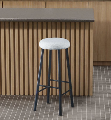 Teddy Boucle Fabric White Rocco Bar Stool | DIY at B&Q