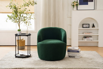 Teddy Fabric Swivel Accent Armchair Barrel Chair With Black Powder Coating Metal Ring Dark Green