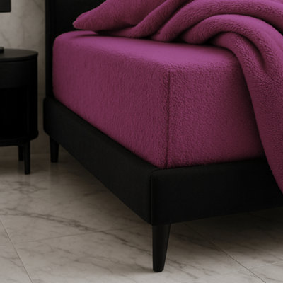Teddy Fitted Sheet 30cm Extra Deep Soft Cuddly Soft Touch Bedding Plum