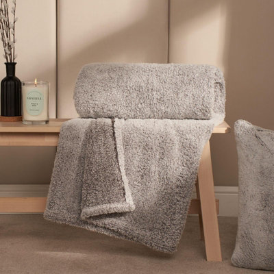 Teddy Fleece Blanket Throw Over Bed Marl Large Decorative, Grey - 150 x ...