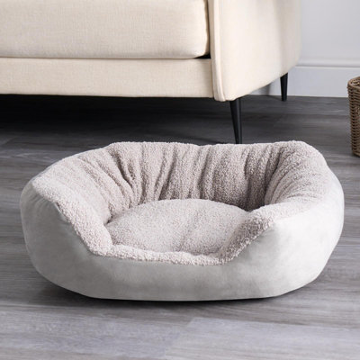 Teddy Fleece Pet Beds Dog Warm Removable Zipped Cover, Silver - Large