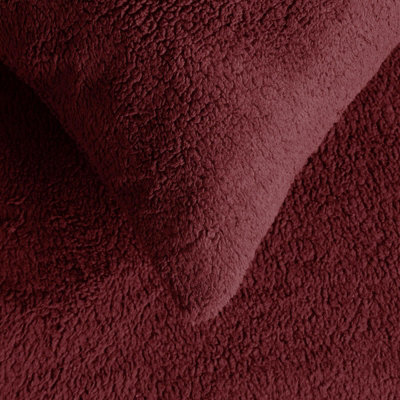 Teddy Fleece Pillowcase Cover Bedding Set 2 x Thermal, 50 x 75cm - Burgundy