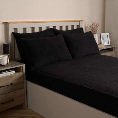 Teddy Fleece Pillowcase Cover Bedding Set 4 x Thermal, 50 x 75cm - Black