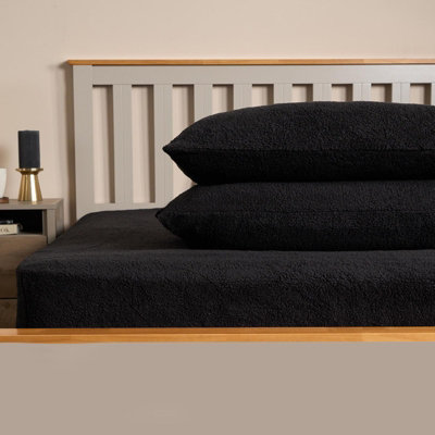 Teddy Fleece Pillowcase Cover Bedding Set 4 x Thermal, 50 x 75cm - Black