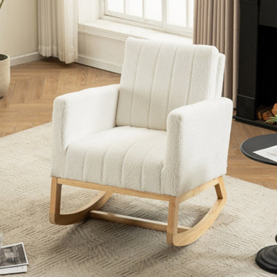 Teddy Fleece Upholstered Wood Base Rocking Chair with Charging Ports