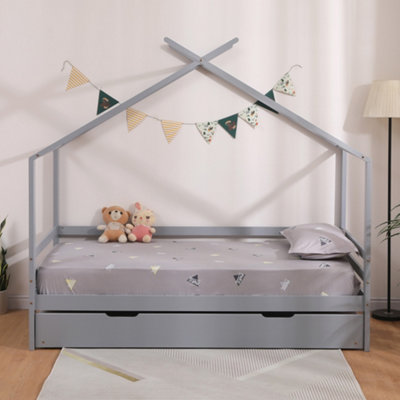 Teddy Kids Childrens Wooden House Treehouse Single Bed Frame With Guest ...