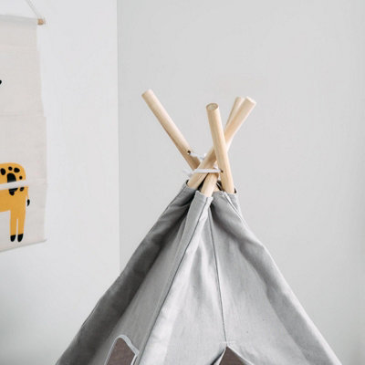 Teepee Play Tent Kids Foldable Sleepover Indoor Childrens Storage, Grey