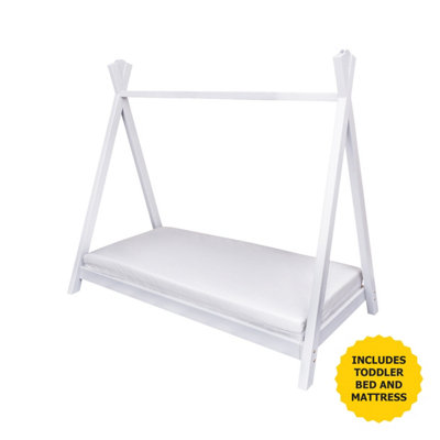 Teepee Toddler Bed White with Spring Mattress
