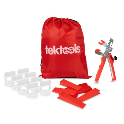 TekTools Tile Levelling System - 2mm Clips (300) with Wedges (100) + Tool and Bag