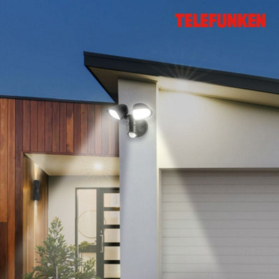 Telefunken Black Dual Head LED Outdoor Wall Light Motion Sensor