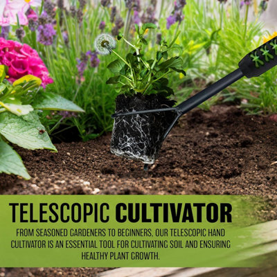 Telescopic Hand Held Garden Cultivator Extendable Gardening Hand Tool ...