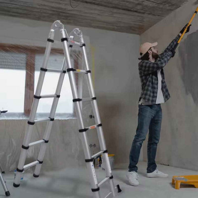 telescopic ladder, A frame and straight design, 2.5 m height, non slip ...