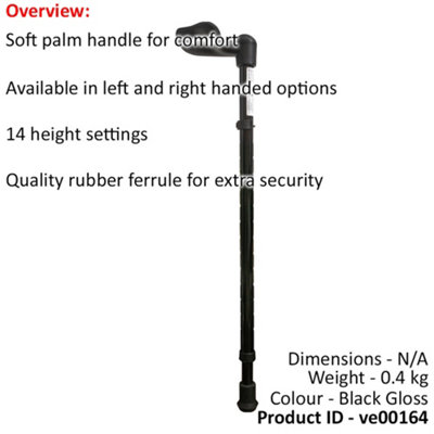 Telescopic Left Handed Ergonomic Walking Stick in Gloss Black for ...
