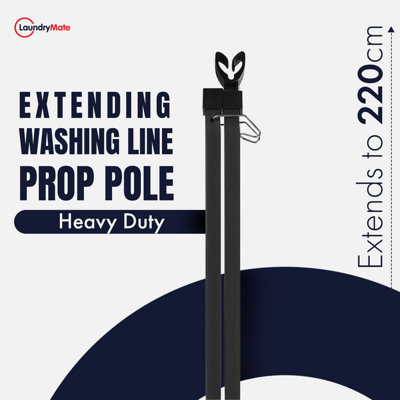 Telescopic Washing Line Prop Pole Extendable Up to 220cm V-Shaped Hook ...