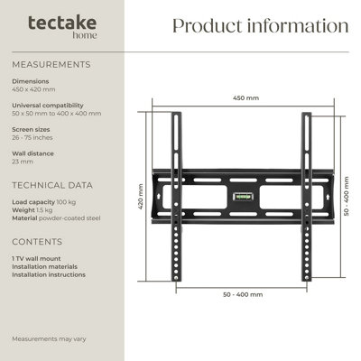 Television Bracket - 26-75 inch screens, width-adjustable TV wall mount ...