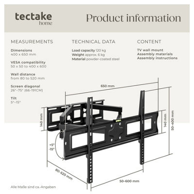 TELEVISION BRACKET - 32-100 INCH SCREENS, EXTENDABLE, TILT, SWIVEL ...