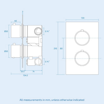 Temel 2 Dial 2 Way Round Concealed Thermostatic Mixer Valve, Shower ...