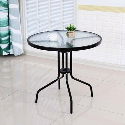 TEMPERED GLASS TOP PATIO TABLE METAL FRAME LEGS GARDEN OUTDOOR INDOOR ...