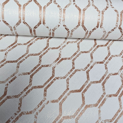 Tempus Copper & White Hexagon Geometric Wallpaper FD25049 | DIY at B&Q