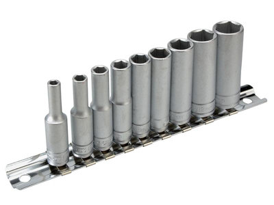 Teng M1407 Deep Socket Clip Rail Set of 10 Metric 1/4in Drive TENM1407