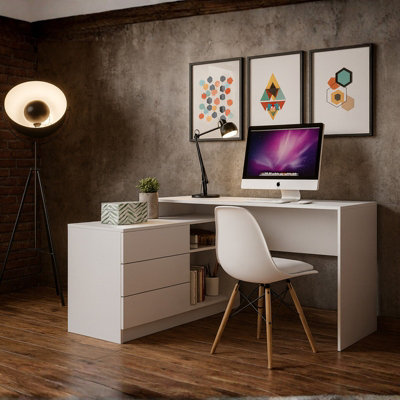 TEO Reversible Desk with Cabinet White Matt