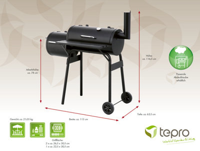 Tepro 1038 Wichita Offset Pit BBQ Smoker Black