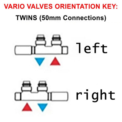 Terma Radiator Valves TWINS, Angled, 50mm Integrated TRVS Set RIGHT ...