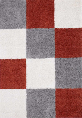 Terra Grey and Ivory Soft Checkerboard Design Fluffy Shaggy Rugs and ...