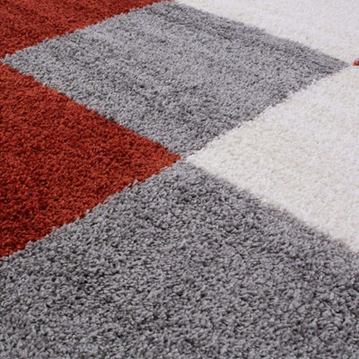 Terra Grey and Ivory Soft Checkerboard Design Fluffy Shaggy Rugs and ...