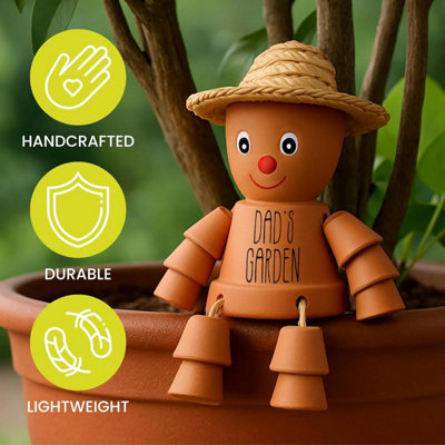 Terracotta Flower Pot Men Clay Planters Garden Décor Gift Set