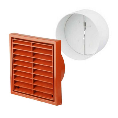Terracotta Louvre Extractor Air Vent & Back Draught Shutter 4 Inch Ducting
