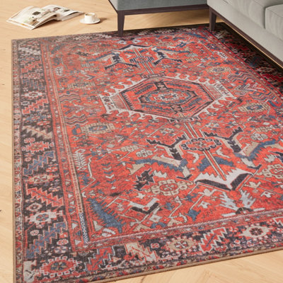 Terracotta Red Vintage Persian inspired Washable Long Runner Rug 80cm x ...