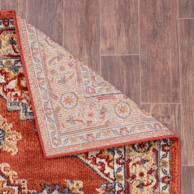 Terracotta Traditional Bordered Floral Persian Rug for Dining Room ...