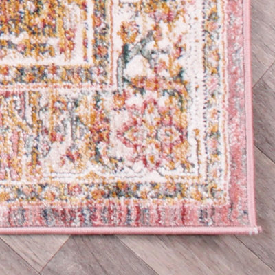 Terracotta Traditional Easy to Clean Abstract Floral Rug For Dining ...