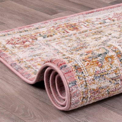 Terracotta Traditional Easy to Clean Abstract Floral Rug For Dining ...