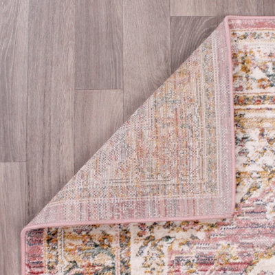 Terracotta Traditional Easy to Clean Abstract Floral Rug For Dining ...