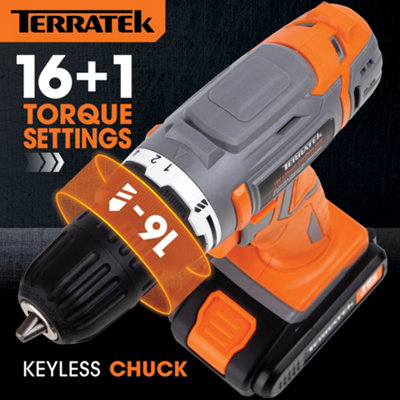 Terratek 18V Cordless Drill and Screwdriver Set & Drill Bit 13 Piece ...