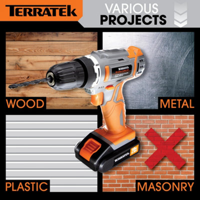 Terratek 18V Cordless Power Drill and Screwdriver Set & Drill Bit 13 ...
