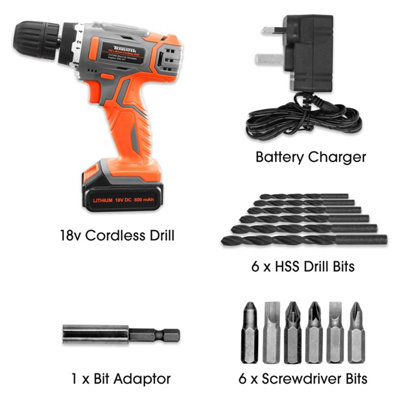 Terratek 20V Cordless Li ion Drill Screwdriver Set with 13 Piece Accessory Kit Carry Case