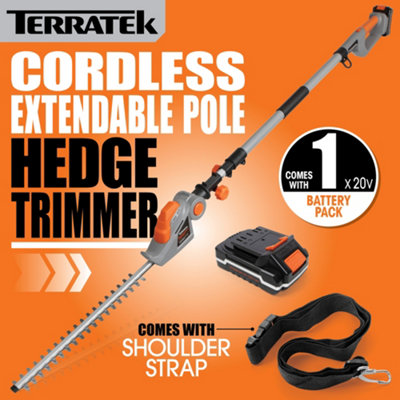 Terratek Cordless Hedge Trimmer 20V Li-Ion Long Reach Telescopic Garden ...