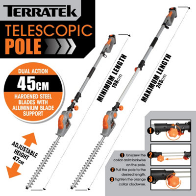 Terratek Cordless Hedge Trimmer 20V Long Reach Hedge Cutter with 2 Li ...