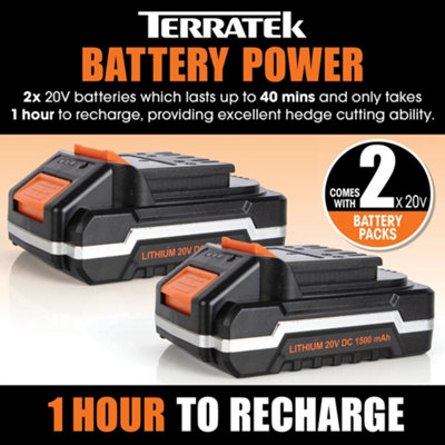 Terratek Cordless Hedge Trimmer 20V Long Reach Hedge Cutter with 2 Li ...