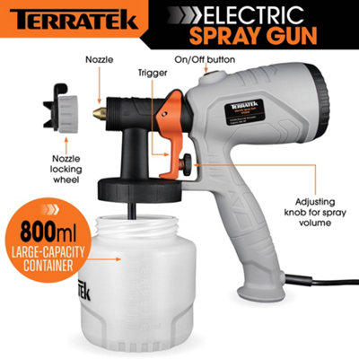Terratek Electric Paint Sprayer 350W HVLP Hand Held Fence Spray Gun 800ml Container