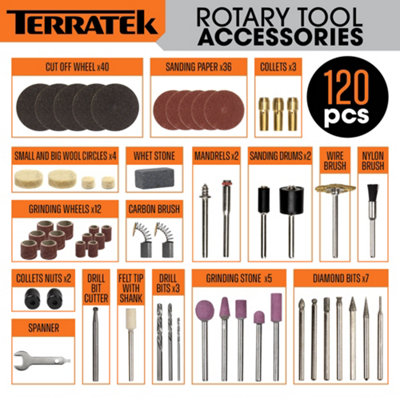 Terratek Rotary Tool Kit 135W& Accessory Set Variable Speed 8000 ...